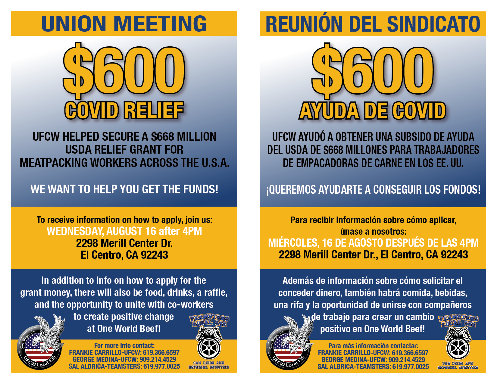 $600 COVID Relief Grant – UFCW Local 135
