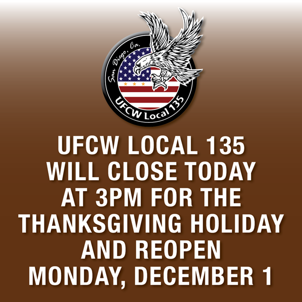 Closed for Thanksgiving Holiday – UFCW Local 135