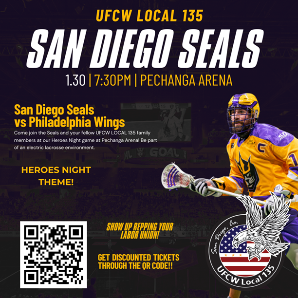 San Diego Seals Heroes Night – Jan 30 – UFCW Local 135